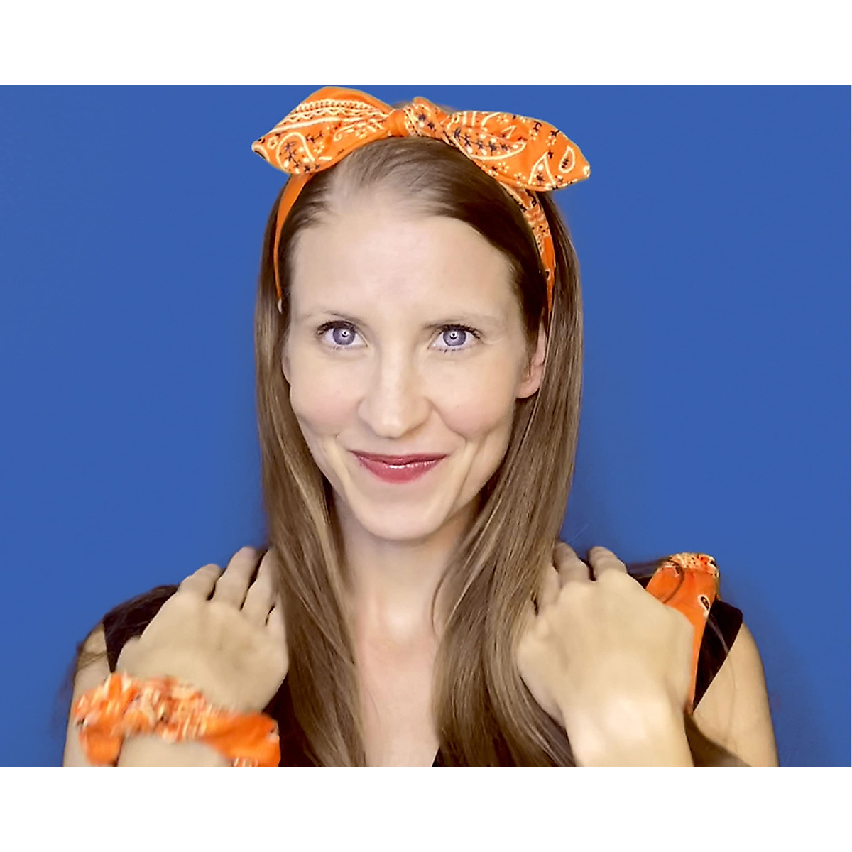 Shimmer Anna Shine Halloween and Fall Orange Bandana Headbands and Scrunchies for Women and Girls (Orange Knotted Bandana)