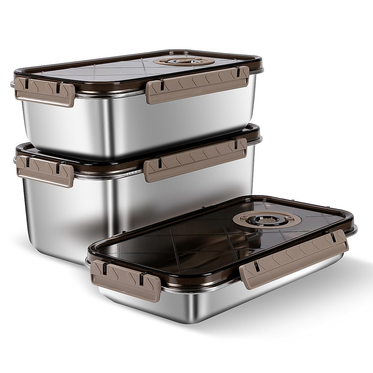 GANTIEXIA Large Food Containers with Lids Meal Prep Container Airtight Pantry Kitchen Storage Containers Set Reusable Stainless Steel Bowl for Home, Travel, Work, Party, Leftovers (203OZ+128OZ+74OZ)