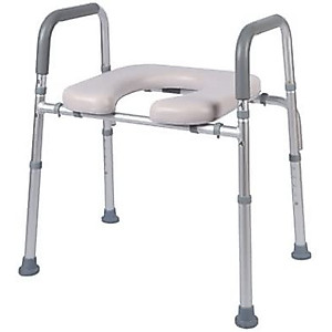 Agrish Raised Toilet Seat with Handles - Cozy Padded Elevated Medical Toilet Seat Riser, 350lb Adjustable Safety Assist Shower Chair for Elderly, Handicap, Pregnant - Gray