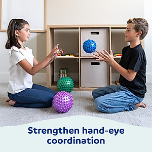 Fun and Function – Spiky Tactile Balls – Bumpy, Textured, Tactile Sensory Balls for Kids Ages 3+ – Set of 3 (5” Blue, 8” Purple & 9” Green)