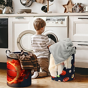 Yoande 2 Pack Sports Basketball Laundry Hamper Waterproof Kids Laundry Basket Boy Toy Storage Dirty Clothes Organizer Round Nursery Boy Laundry Basket for Bathroom Bedroom Dorm, 17.3 x 13.8 in