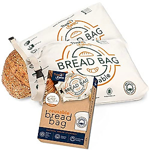 Think4Earth – (2 Pack) Cotton Linen Bread Bag Organic - Reusable bread bags for homemade bread gift giving - Bread Container for large Sourdough Loafs – Counter Top Cloth Bread Storage and Transport.