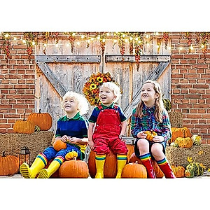 LIVUCEE 10x8ft Polyester Fall Rustic Farm Door Photography Backdrop Autumn Thanksgiving Pumpkin Harvest Barn Background for Children Birthday Party Banner Decoration Photobooth