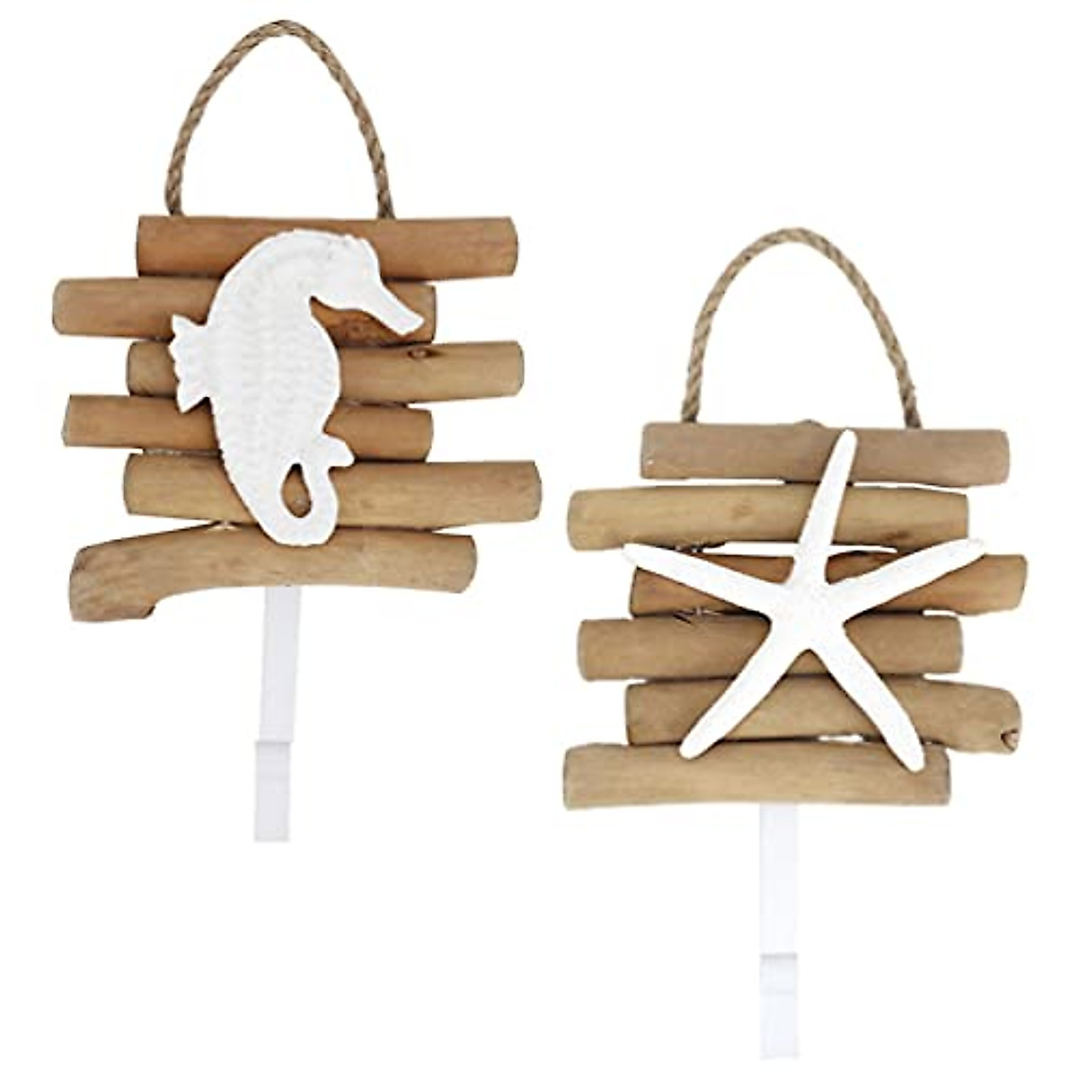 HEALLILY Nautical Wall Hook Mediterranean Coat Hook Towel Wall Hooks Wooden Hangers Nautical Beach Signs Rustic Wall Decor for Bedroom Living Room 2PCS