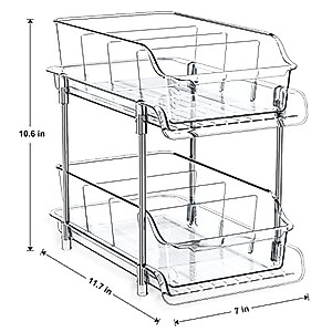 Bathroom Storage Organizer with Dividers, 2 Tier Multi-Purpose Kitchen Under Sink Organizers and Storage Slide-Out, Closet Organization, Kitchen Pantry Cabinet Medicine Bins
