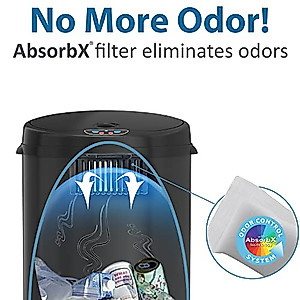 iTouchless 13 Gallon Touchless Sensor Trash Can with Odor Filter, Round Black Steel Garbage Bin, Perfect for Home, Kitchen, Office