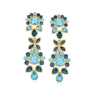 Ross-Simons 24.30 ct. t.w. Tonal Blue Topaz and 2.30 ct. t.w. Iolite Drop Earrings in 18kt Gold Over Sterling