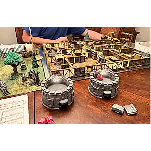 MunnyGrubbers - Castle Dice Popper V2 - Dice Jail - for TTRPG & Board Games - (Random 7PCS D20 Dice Set Included) - Dice Roller - Dice Tower - Dice Holder - Dungeons and Dragons - DND - (Gray)