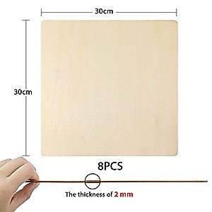 FSWCCK Pack of 8 PCS 12 x 12 Inch Craft Wood, Plywood Board Basswood Sheets, Perfect for DIY Projects, Drawing, Painting, Laser, Wood Burning, Wood Engraving and Laser Projects