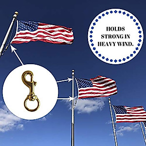 Flag Clips for Rope 4-Pack - Durable 3.2” Bronze Brass Snap Clip with Swivel Eyelet - Best for Flag Poles with Halyard Rope - 4 PCS Flag Pole Clips by Hieno Supplies