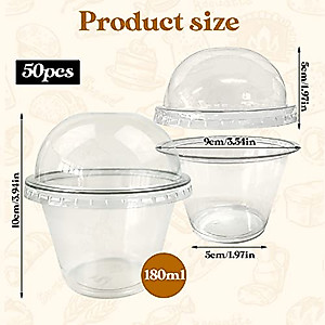 Rainmae 50-Pack Disposable Clear Plastic Cups with Dome Lids, 180ml/6oz Crystal PET Dessert Cups for To Go Iced Coffee Cold Drinks, Smoothie, Bubble Boba Tea, Juice, Parfait, Frappuccino, Milkshake