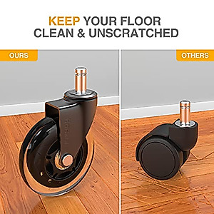 Office Chair Wheels, Heavy-Duty Replacement Wheels for Office Chair 3 Inch, Rubber Chair Casters for Wood Floors Carpet, Caster Wheels Safe Quiet Rolling for Office Desk Chair, Chair Wheels Set of 5