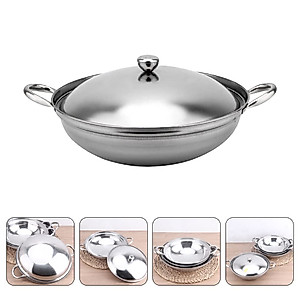 UPKOCH Stainless Steel Hot Pot Pan: 27cm Metal Shabu Shabu Hot Pot Stir Fry Pan Non Stick Hot Pot with Lid and Handle for Kitchen Cooking