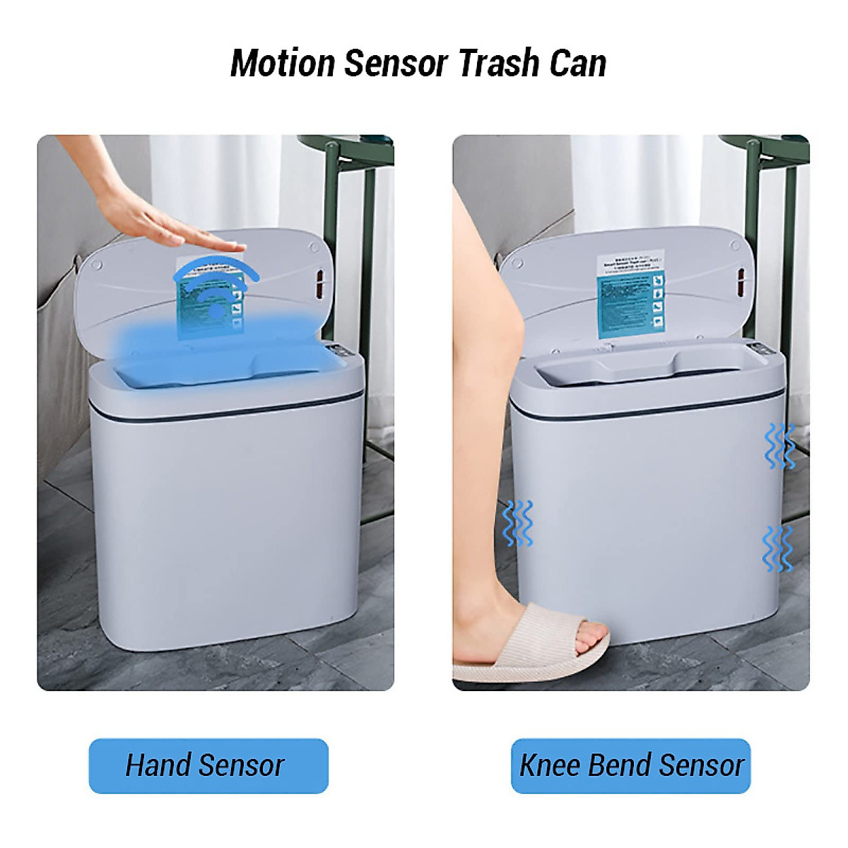 ALEEIK Motion Sensor Trash Can with Lid,3.7 Gallon Automatic Touchless Trash Can Slim Smart Plastic Narrow Trash Bin Wastebasket Rechargeable Waterproof Garbage Can, Gray
