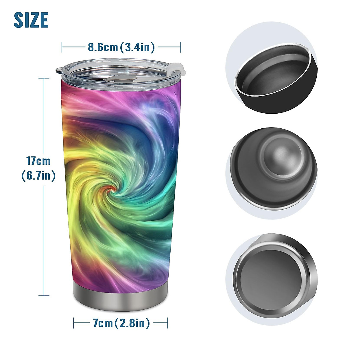 QWEUIOP 20oz Insulated Travel Coffee Mug Abstract Rainbow Coloured Tie Dye Pattern Stainless Steel Tumbler with Lid Double Wall Vacuum Coffee Cup For Hot and Cold Drinks14202