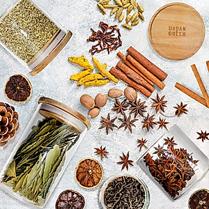 Urban Green Glass Jars with Airtight Lids, Airtight Glass Canisters with Wood Lids, Glass Food Storage Containers with Lids, Glass Food Jars for Spice and Herbs (9 Pack of 16oz)