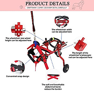 HobeyHove Adjustable Dog Wheelchair for Back Legs，Pet/Doggie Doggy Wheelchairs with Disabled Hind Legs Walking (XS-Red)