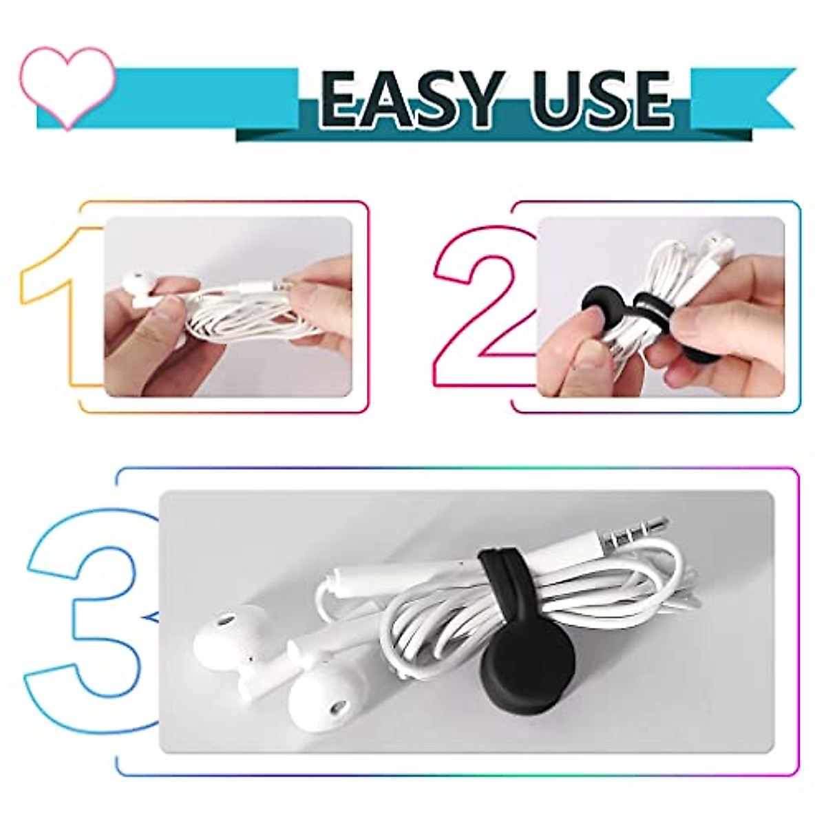 Kamemc Black Magnetic Cable Ties 10-Pack, Silicone Cord Twist Ties Magnet Strap for Charging Wire Organizer, Earphone Cords Wrap, Fridge Magnets, Storage Or Travel