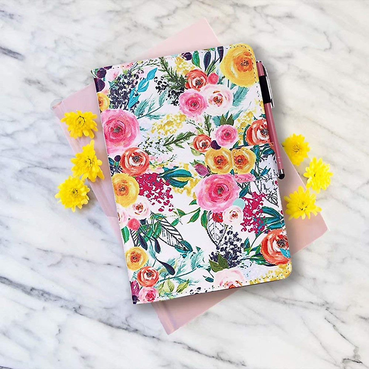 MonsDirect for Amazon Kindle Fire HD 8 & 8 Plus Case (12th/10th Generation 2024/2022/2020 Release), PU Leather Stand Cover, Auto Wake/Sleep with Pen Holder for Fire HD 8/8 Plus 2024/2022/2020, Rose