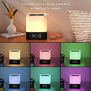 Aisuo Night Light-5 in 1 Bedside Lamp with Bluetooth Speaker, 12/24H Digital Calendar Alarm Clock, Touch Control, Support TF and SD Card, Music Player, Gift for Girls Boys Teens.