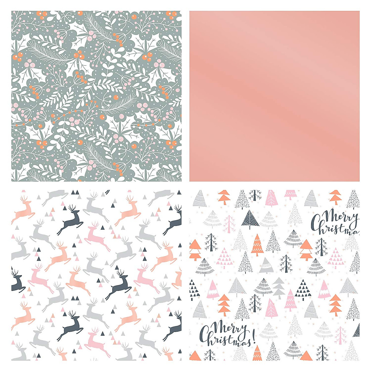 WRAPAHOLIC Christmas Wrapping Paper Roll - Rose Gold and Grey Holiday Design with Metallic Foil Shine - 4 Rolls - 30 Inch X 120 Inch Per Roll