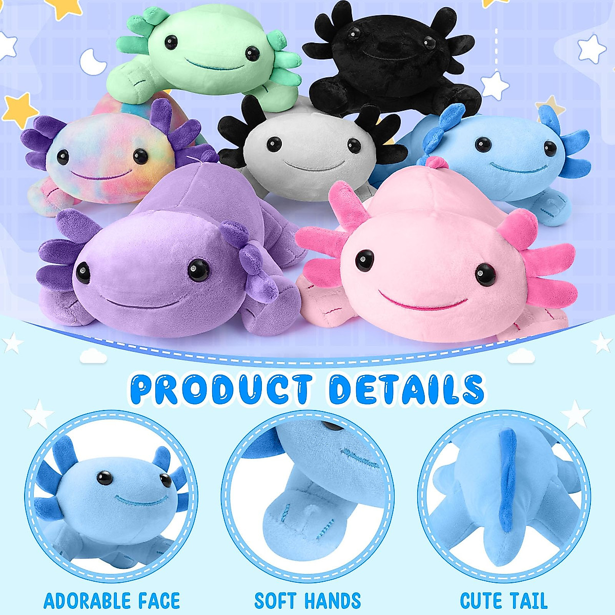 REUCLOTHIM Axolotl Plush Toy,Soft Cute Axolotl Stuffed Animal Plushies,Axolotl Stuffed Animal Toy for Kids, Cute Plushies Axolotl Pillow Doll.Blue