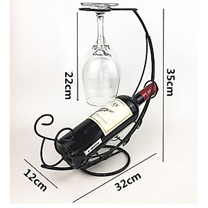 Homya Tabletop Metal Wine Bottle Rack Elevated Vertical Countertop Wine Glass Display Organizer, Dining Table Offers Wine Glasses as Gifts, Holds 1 Bottle 2 Glasses, Plating Craft Black