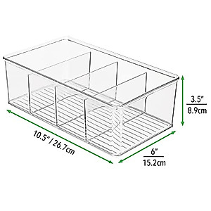 mDesign Plastic Bathroom Storage Organizer Bin with 4 Divided Sections - Holder for Soap, Body Wash, Shampoo, Lotion, Conditioner, Hand Towels, Brushes, Mouthwash - Ligne Collection, 2 Pack - Clear