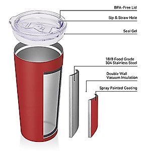 DOMICARE 20 oz Tumbler with Lid and Straw, Stainless Steel Tumblers Bulk Vacuum Insulated Tumbler Travel Coffee Mug Pack of 1, Red