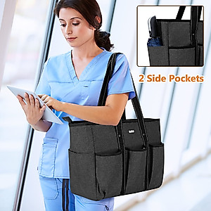Damero Nurse Tote Bags with Organizer Insert Bag, Medical Supplies Bags with Laptop Sleeve for Home Care Nurse, Medical Students and More, Black