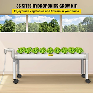 VEVOR Hydroponics Growing System, 36 Sites 4 Food-Grade PVC-U Pipes, 1 Layer Indoor Planting Kit with Water Pump, Timer, Nest Basket, Sponge for Fruits, Vegetables, Herb, White