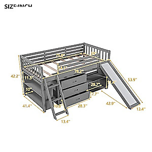 DEYOBED Twin Size Wooden Loft Bed Frame with Slide,Bookcases and Storage Drawers,Convertible Ladder for Kids Teens
