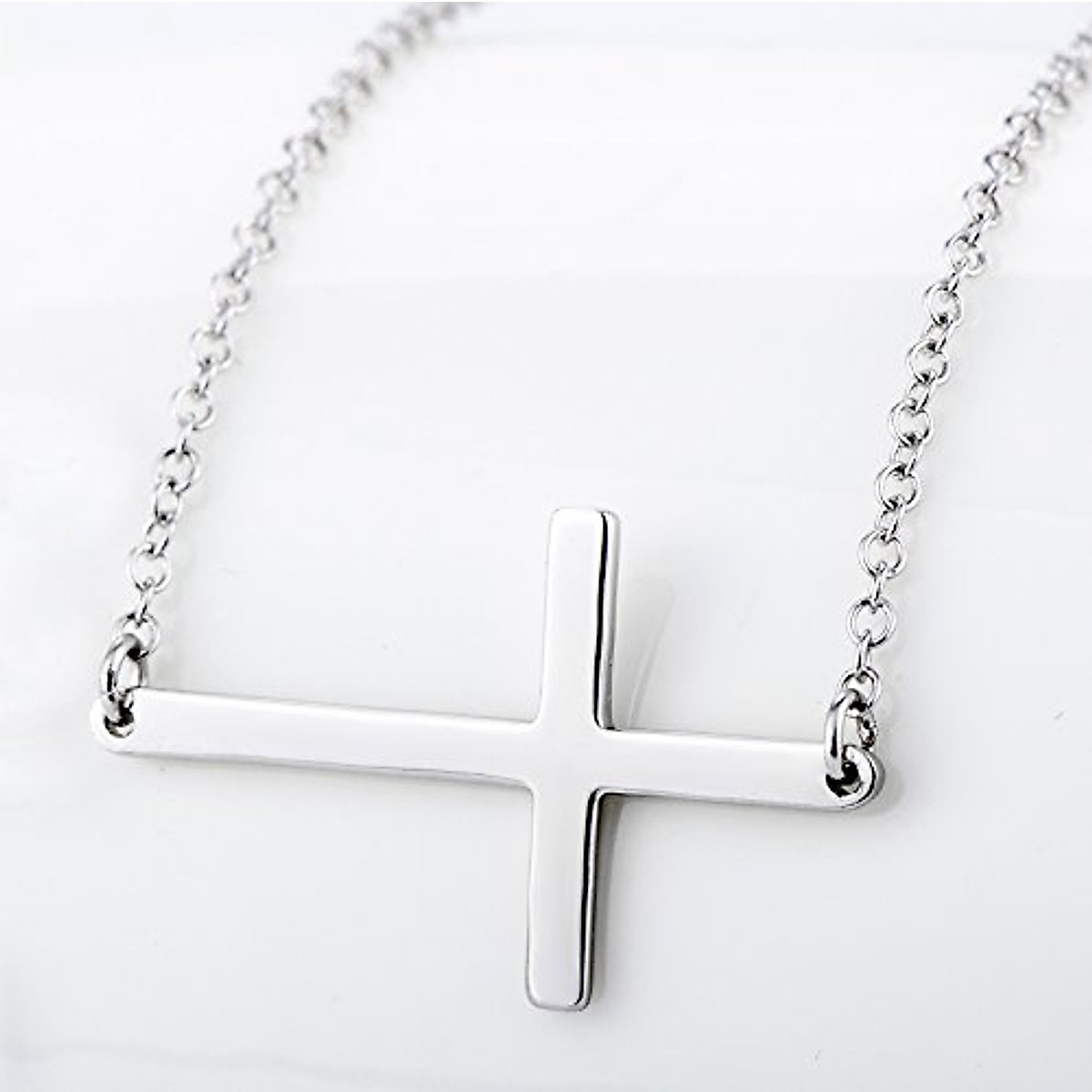 LEMONDROP 925 Sterling Silver Sideways Cross Necklace 18" + 2"