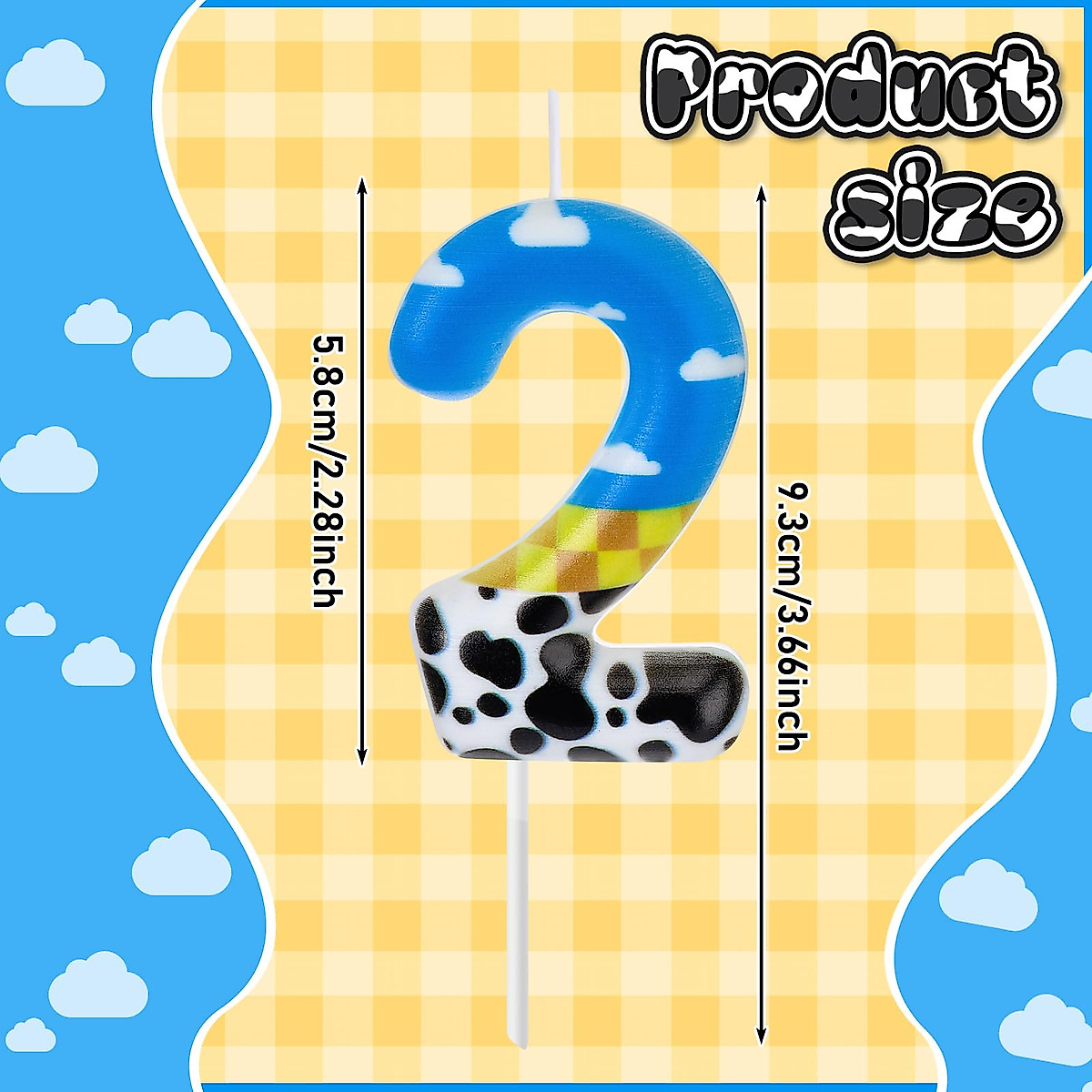 Threlaco Toy Inspire Game Birthday Number Candles Cartoon Birthday Cake Topper Candles Blue Sky and White Cloud Cow Birthday Candle for Boy Girl Party Decor Supplies(Number 2)