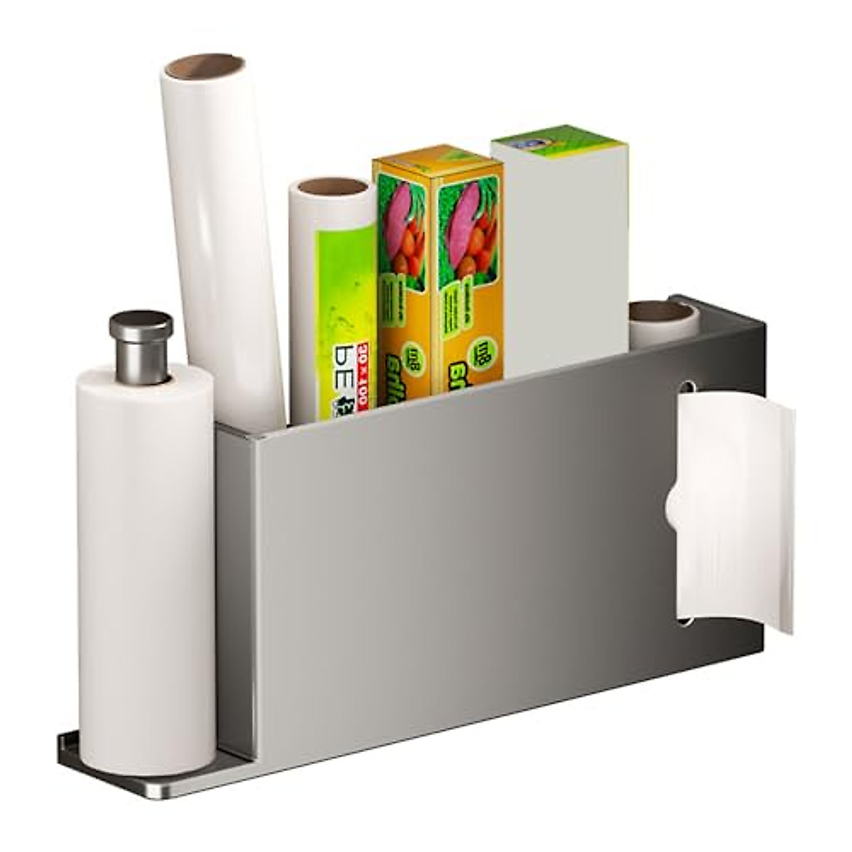Rooyar Kitchen Cabinet Door Storage Solution Wall Mounted Organiser for Foil and Wax Paper Fridge Organization Accessories