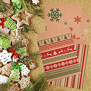 100 Pieces Christmas Kraft Treat Bags Christmas Goody Bags Kraft Holiday Paper Gift Bags Buffet Paper Bags for Christmas Party Favor,4 Styles