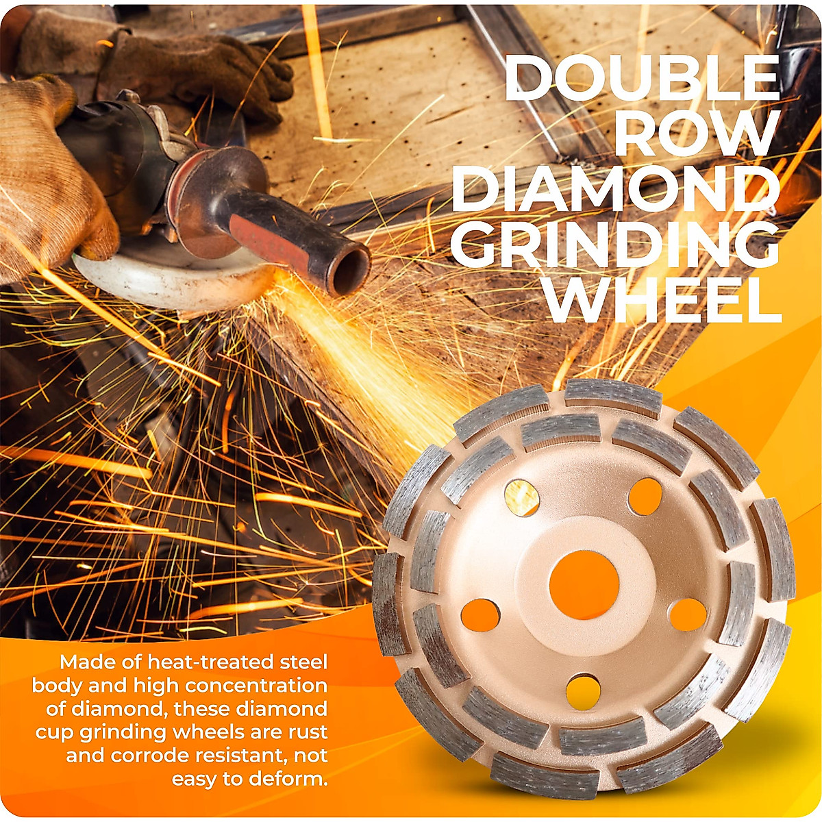 VARENO Diamond Concrete Grinding Wheel 5 inch for Polishing and Cleaning Stone Concrete Surface, Cement, Marble, Rock, Granite, and Thinset Removing, Angle Grinder Wheels Cup