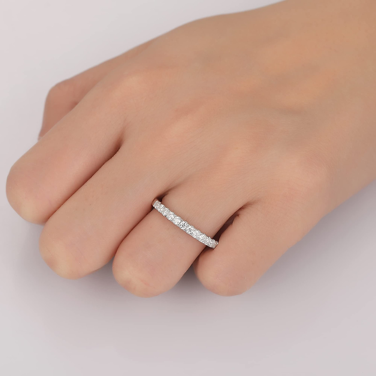 Frayerr Moissanite Ring,Gift for Women,Sparkle Moissanite Minimalist Band,0.46 Carats Brilliant Round Moissanite Wedding Band,Half Eternity Moissanite Band Ring,Dainty Bridal Set Ring (7)