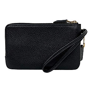 Coach Pebbled Leather Double Corner Zip Wristlet Black Style No 6649