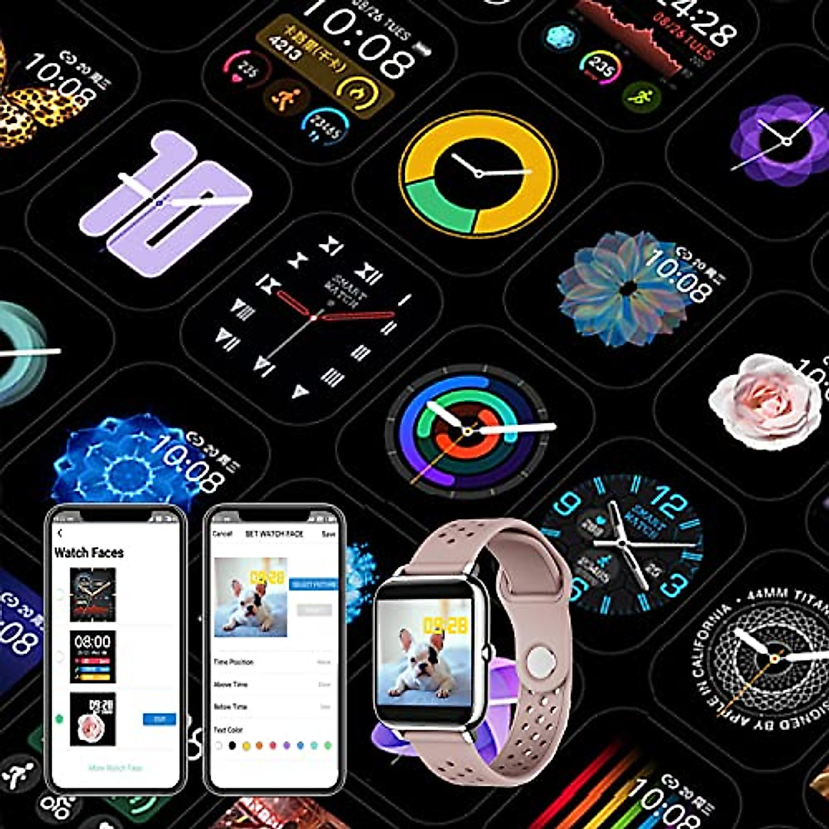 Cosbary Smart Watch for Women Men with Heart Rate Monitor Blood Pressure Blood Oxygen Monitor Sleep Tracker Fitness Watch Compatible with iPhone Android Phones (Pink)