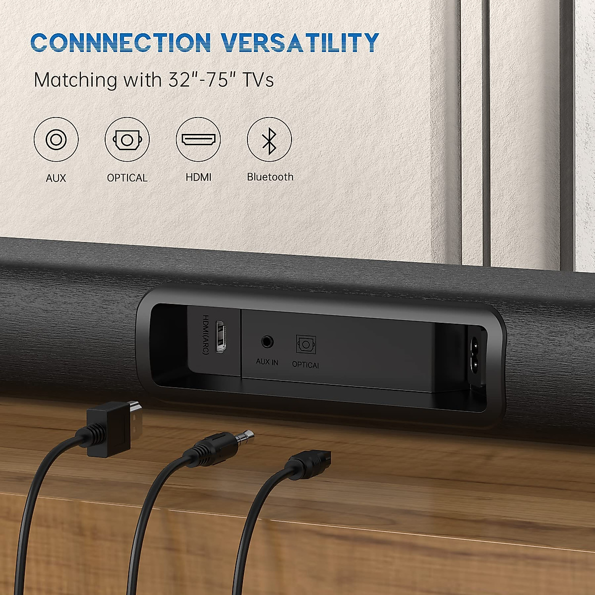 SAKOBS Sound Bars for TV, Three Equalizer Mode Audio Speaker for TV with Built-in 4 Speakers, 37 Inch Wired & Wireless Stereo Soundbar, Optical/Aux/RCA Connection, Remote Control