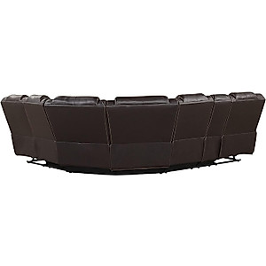 Olodumare Modern Faux Leather Manual Reclining Sectional Sofa Couch with LED Light Strip, Leather Recliner Couch with Cup Holder and Storage for Living Room Office,Living Room Furniture Set, Brown