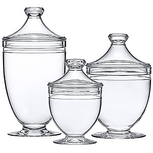 Amazing Abby - Aspire - Acrylic Bathroom Canisters (3-Piece Set), Plastic Apothecary Jars for Vanity, BPA-Free and Shatter-Proof, Great for Cotton Balls, Bath Sponges, Shower Balls, and More