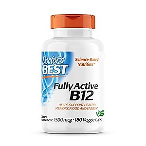 Doctor's Best Fully Active B12 1500 Mcg, Supports Energy, Mood, Circulation, Non-GMO, Vegan, Gluten Free, 180 Count