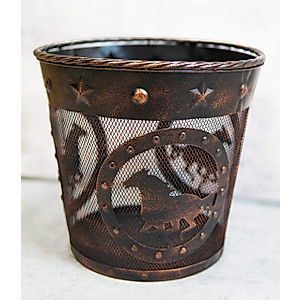Ebros Rustic Western Galloping Horses with Raised Studs Stars and Braided Metal Rope Trim Wire Waste Basket Bin 12.75" Wide Home and Bathroom Accent Country Farmhouse Cowboy Decorative Trash Can