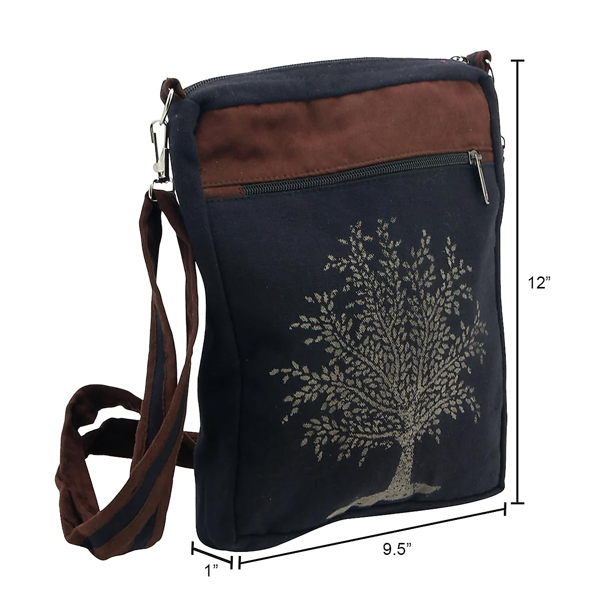 Canvas Crossbody Bag, Hippie Purse Handbag For Women, Top Zip Closure & Pockets, Adjustable and Removable Strap, 9 ½”W x 12”H