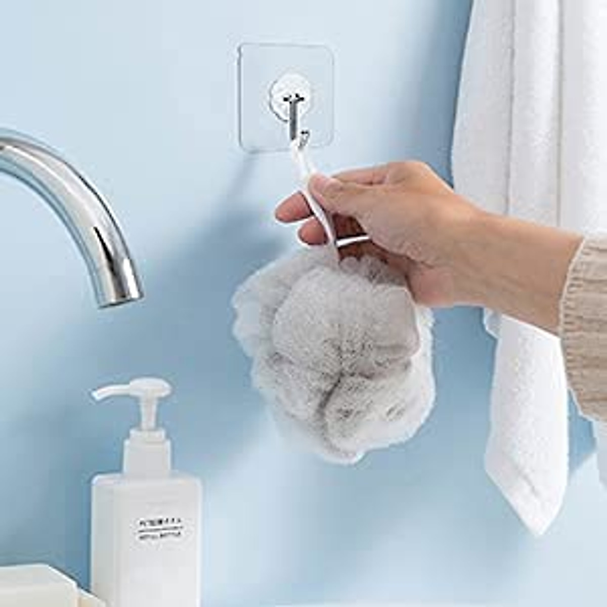 Adhesive Hooks, Heavy Duty Wall Hooks- 44 lb/ 20 kg(Max), Wall Hangers, Transparent Reusable Sticky Hooks, Utility Hooks for Bathroom, Kitchen, Door, Office, Window, Nail Free, Waterproof, Oil-Proof