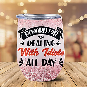 MEDROC Reward For Dealing With Humans Street Sweeper Wine Tumbler Stainless Steel 12oz, Coworker Appreciation Gifts Men Women, Boss Staffs Drinking Cup For Birthday Christmas Retirement