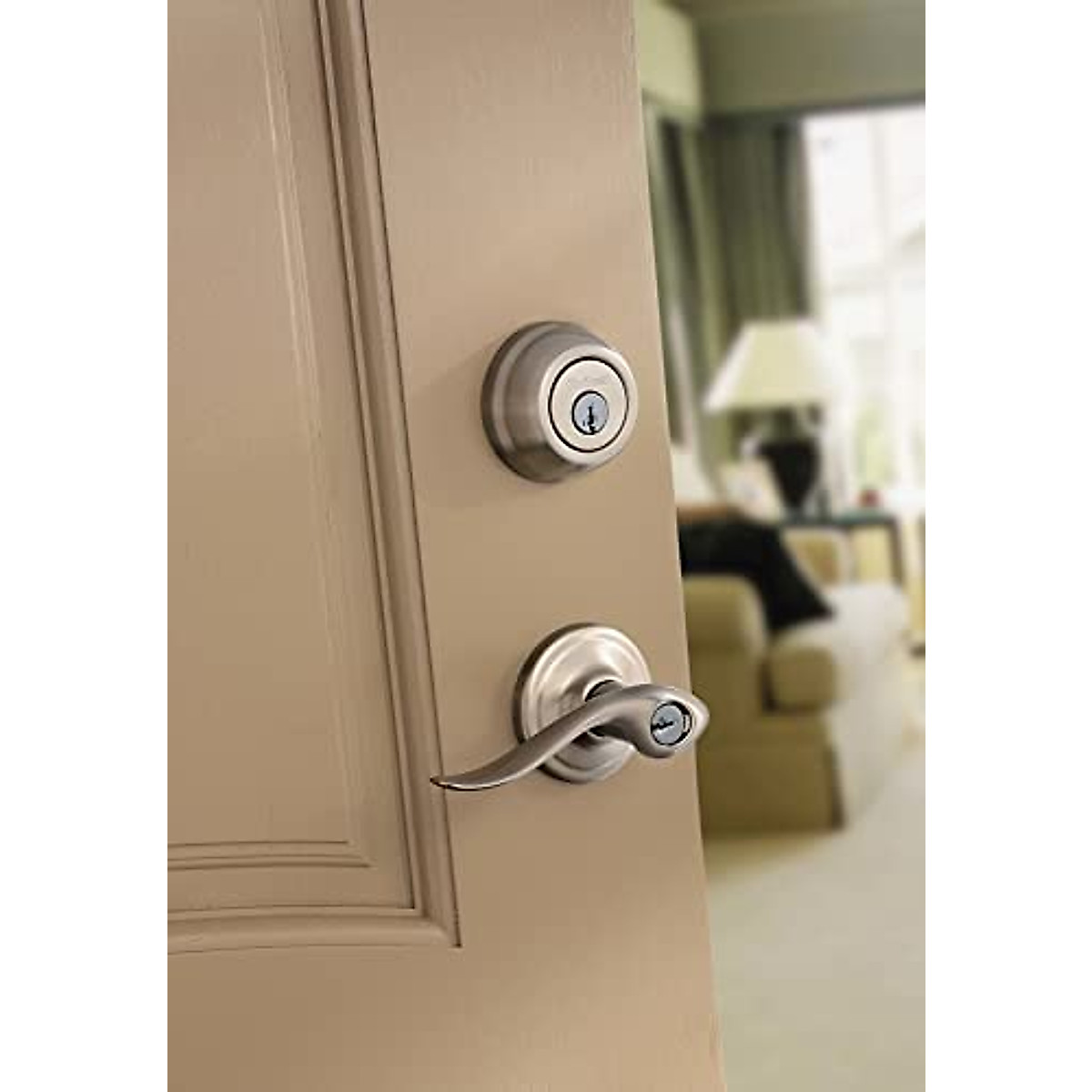 Kwikset Tustin Entry Door Lock Lever, Secure Keyed Exterior Entrance, With Reversible Handle, SmartKey Re-Key Security Technology and Microban Protection in Venetian Bronze