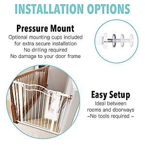 Tokkidas 40.6"-29.5" Auto Close Safety Baby Gate, Dog Gate, Durable Easy Walk Thru Child Gate for Stairs, Doorways, House, Includes 2.75" & 5.5" Extension, Pressure Mounted, NO Drilling, Arched White